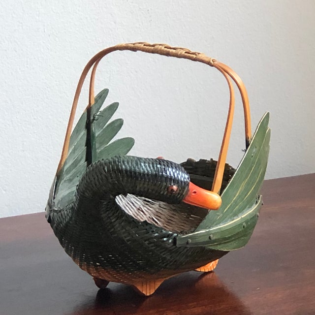 Mid-20th Century Chinese Sculptural Black Swan Basket | Chairish