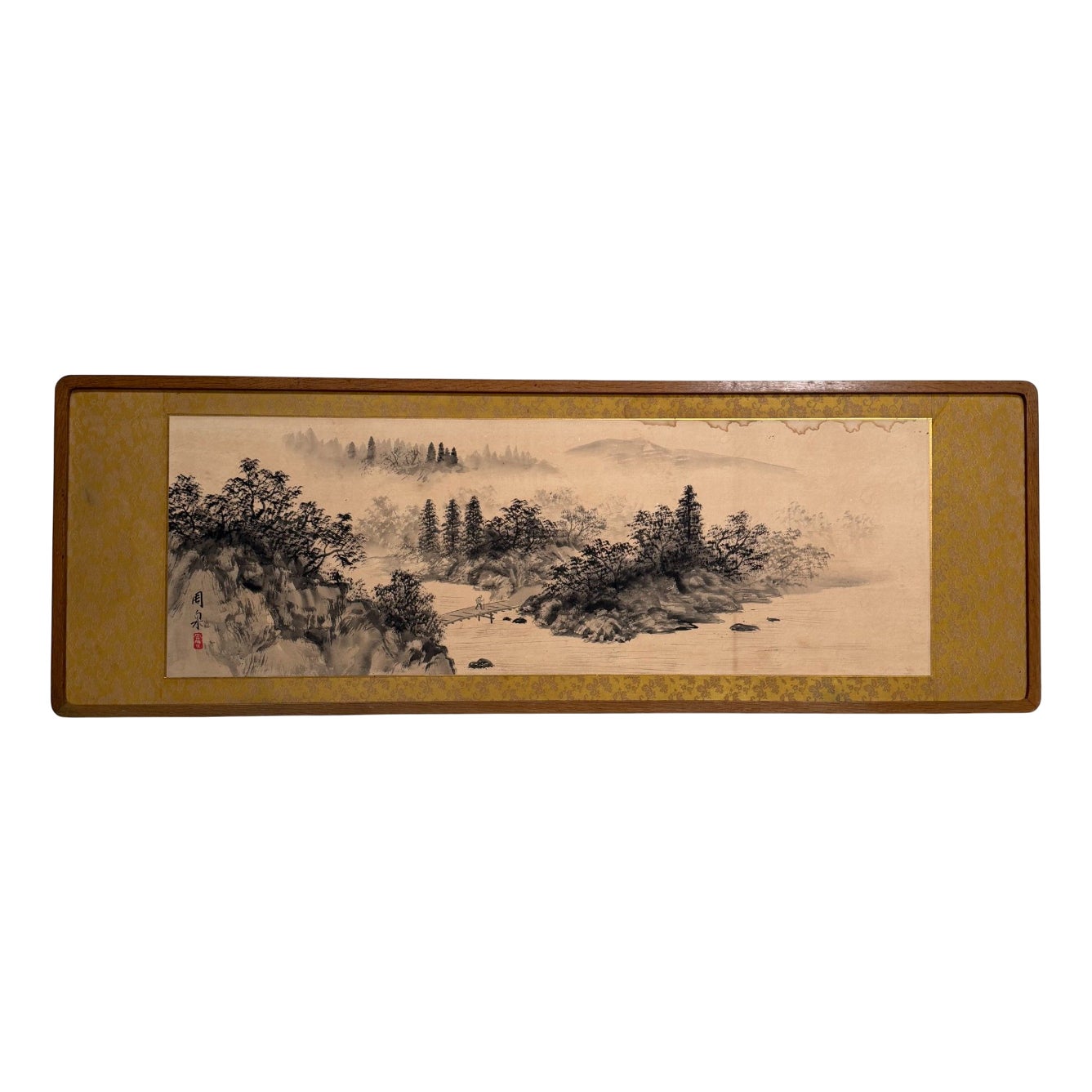Japanese Sumi-E Landscape Panel, 1950s | Chairish