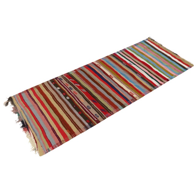 1950s Vintage Chaput Kilim in Rainbow Stripes, Geometric Tribal Rug ...