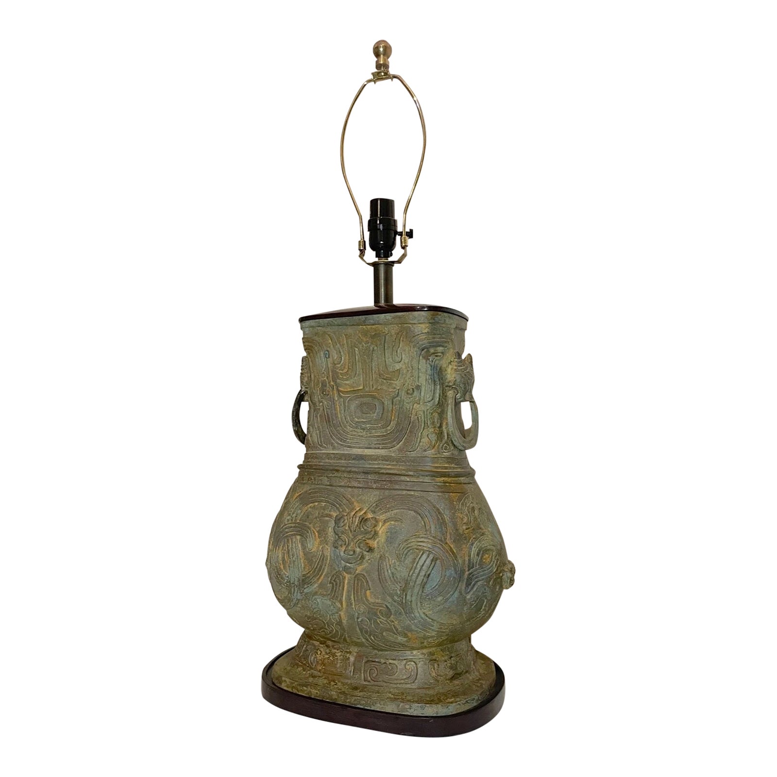 1990s Huge Lawrence & Scott Cast Bronze Wood Chinese Hu Vessel Archaic ...