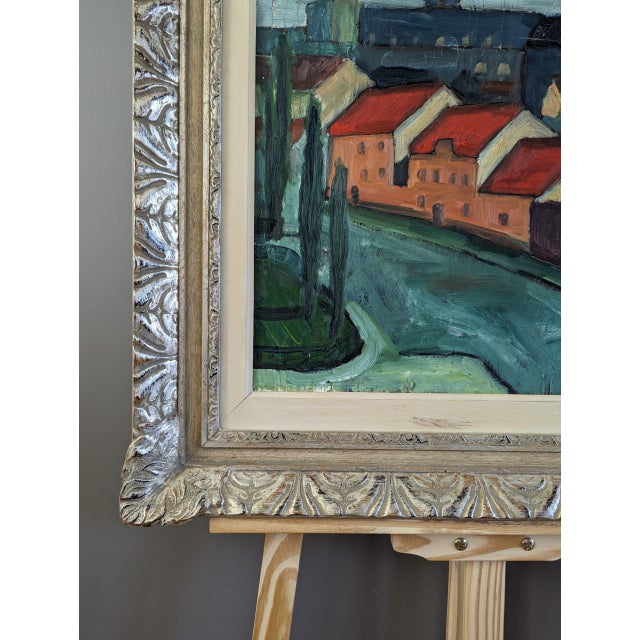 Mid-Century Modern Swedish "Stretch of Houses" Vintage Street Scene Oil ...