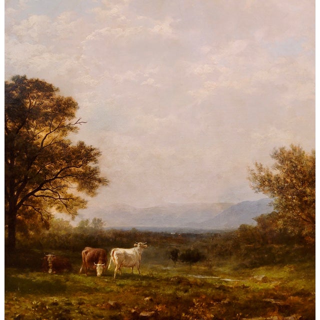 19th Century Pastoral Scene-Cow Grazing Under a Summer Sky-Oil Painting | Chairish