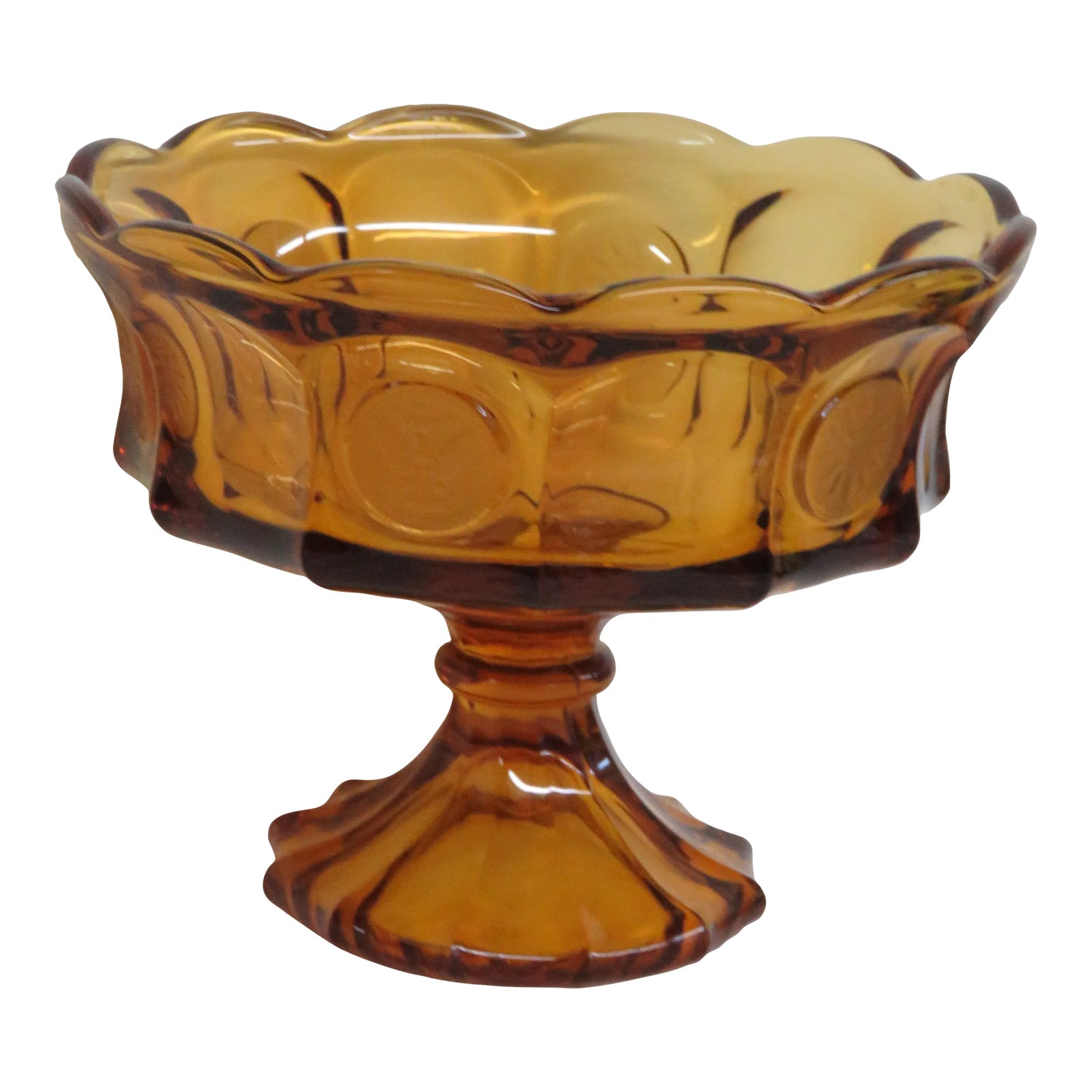 Fostoria Coin Glass Amber Color Large Footed Compote Fruit Bowl | Chairish