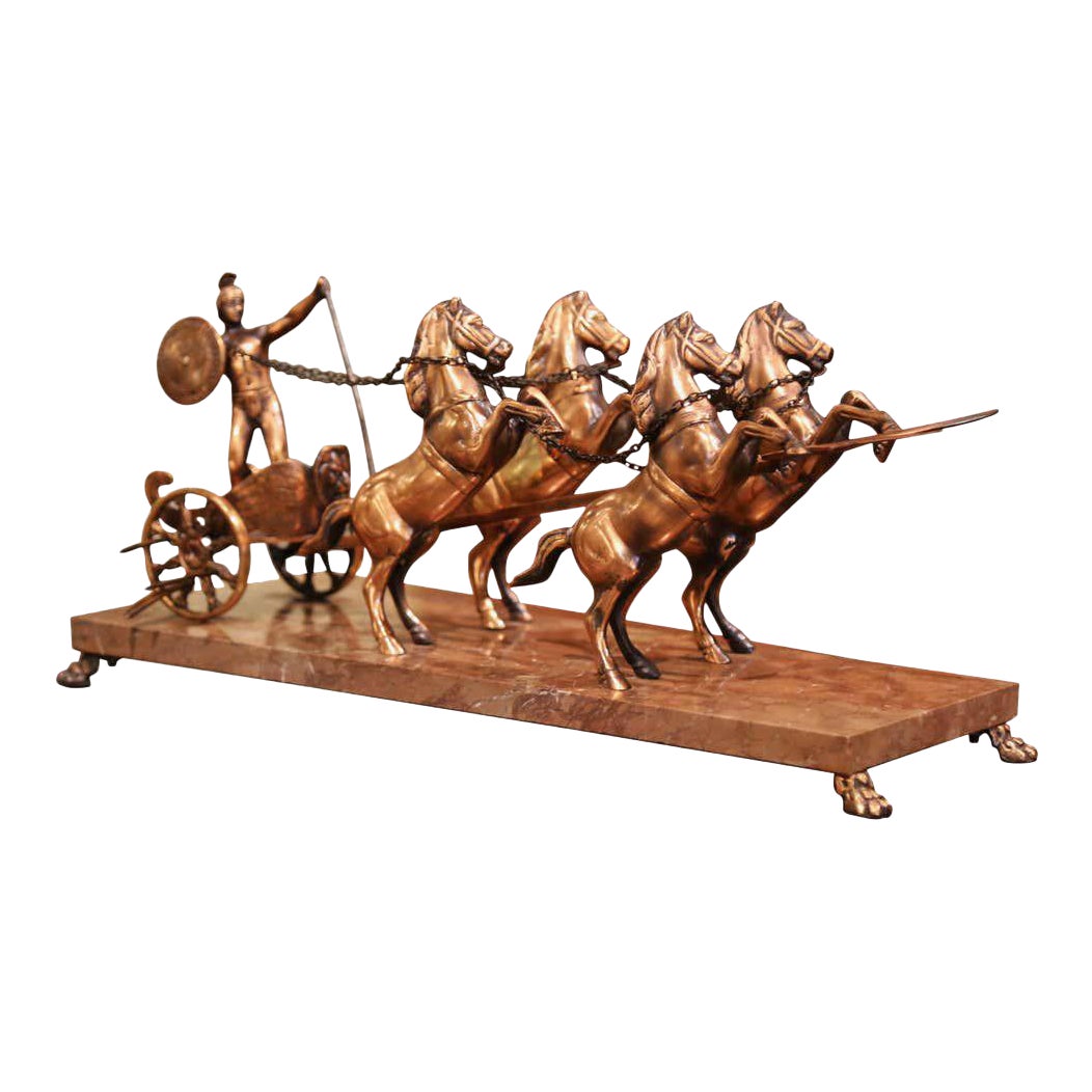 Midcentury French Copper, Brass and Marble Roman Empire Racing Chariot ...