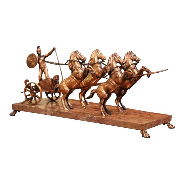 Midcentury French Copper, Brass and Marble Roman Empire Racing Chariot ...