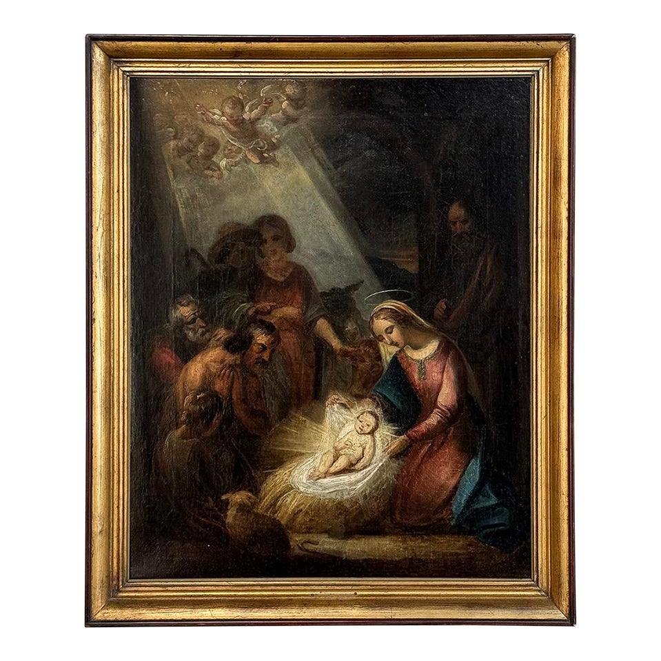 18th Century Framed Oil Painting on Canvas of Nativity ~ Flemish School ...