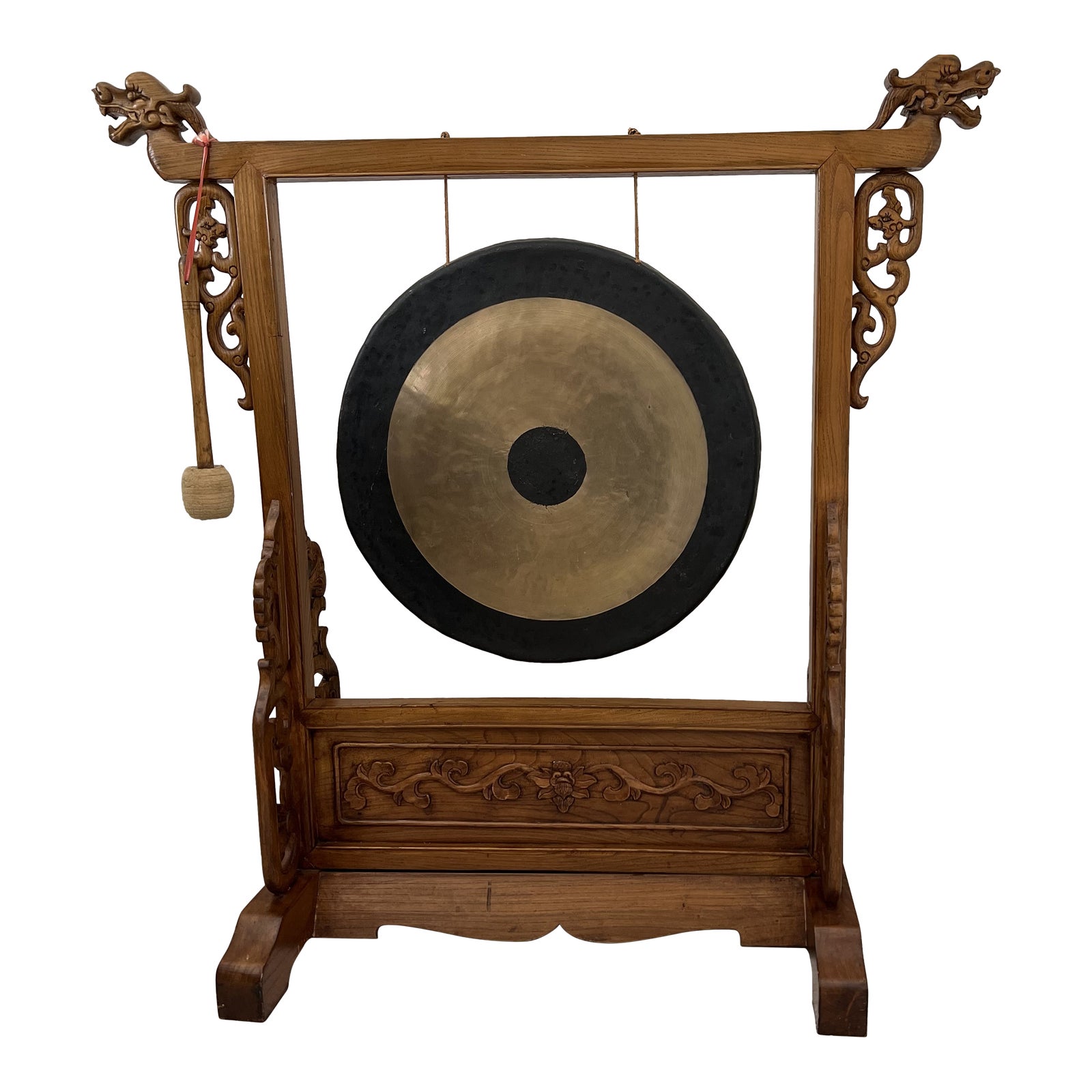 Chau Gong With Wood Crafted Stand and Set - 3 Pieces | Chairish