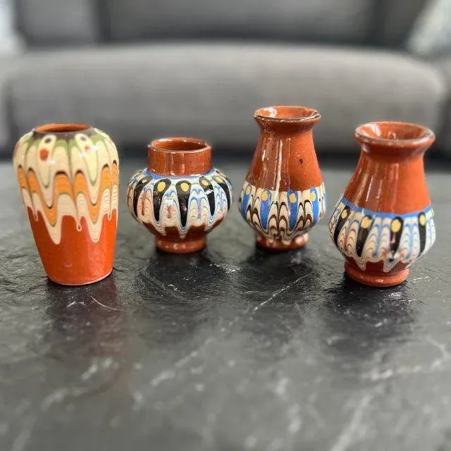 Mid-Century Bulgarian Troyan Redware Pottery Vases- Set of 4 | Chairish