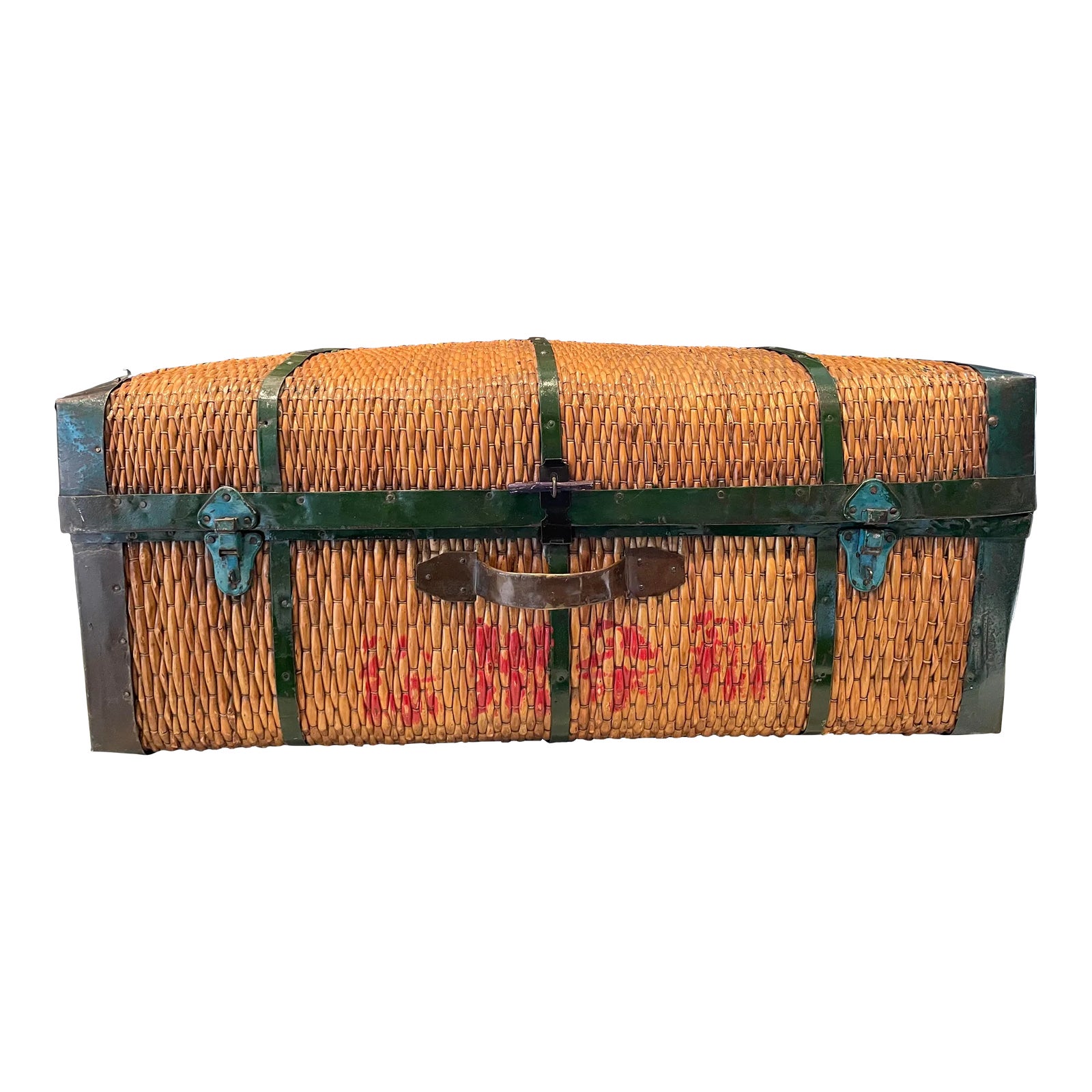 Vintage Woven Rattan Trunk/Suitcase | Chairish
