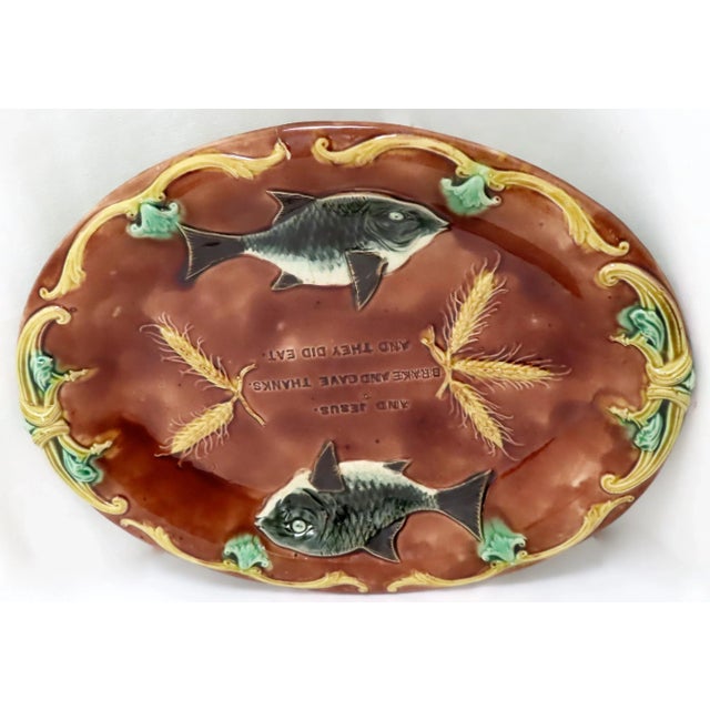 Antique Victorian Majolica Bread Serving Tray With Fish & Religious ...