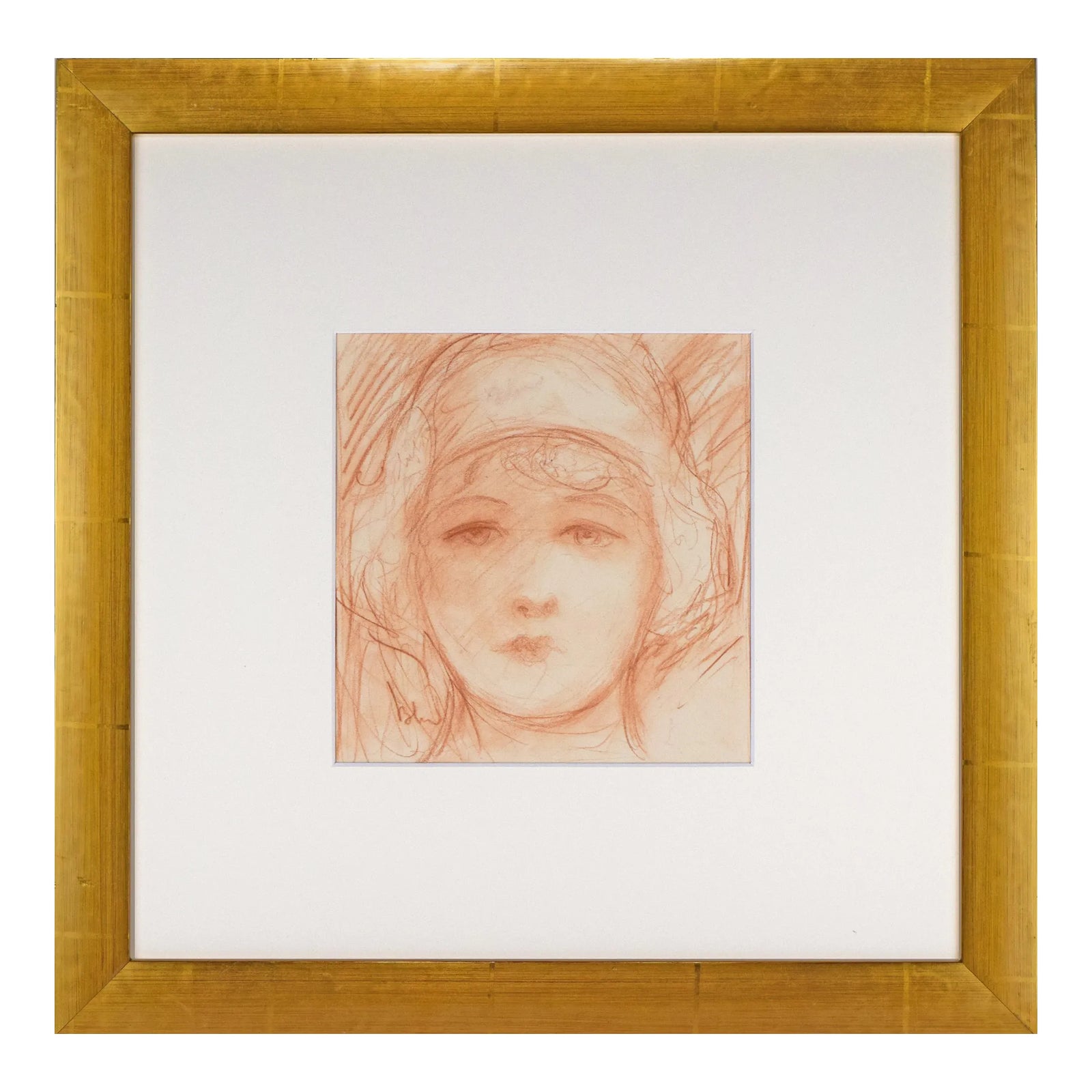 Antique Art Deco Portrait Drawing of a Woman by Charles Sheldon C ...