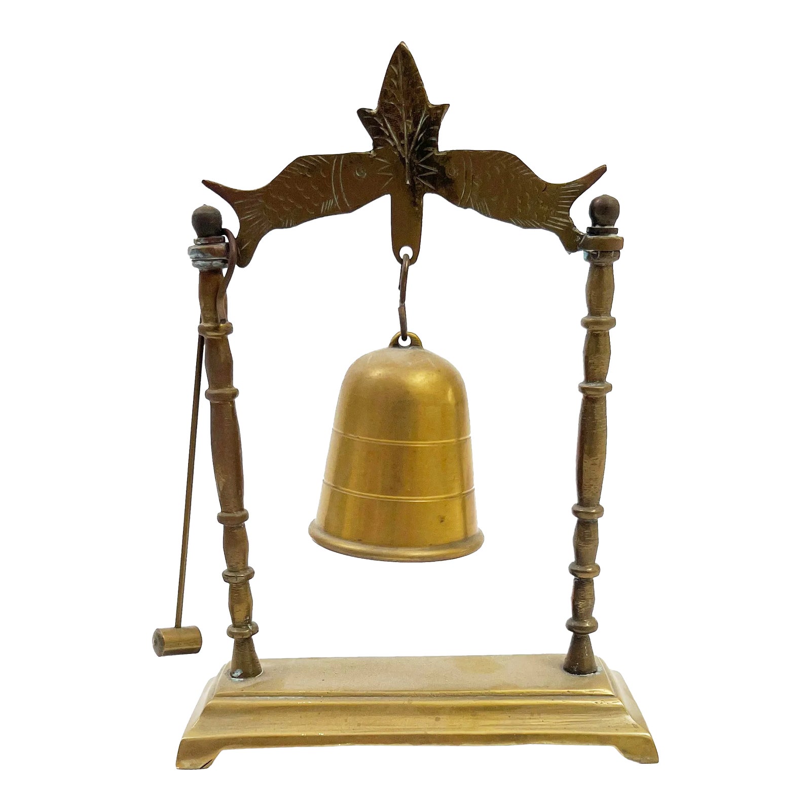 Mid Century Hanging Brass Bell and Mallet | Chairish