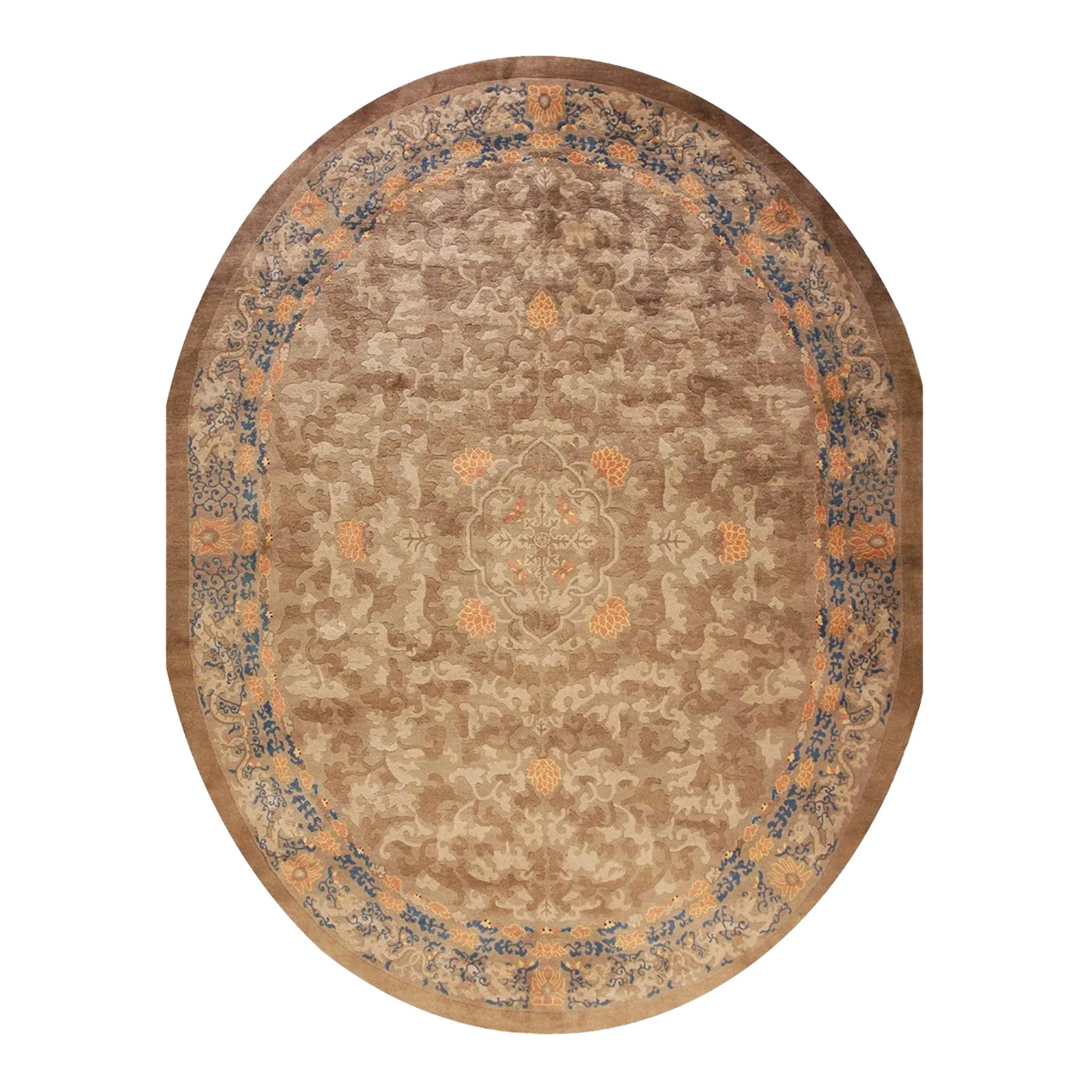 Late 19th Century Oval Chinese Perking Dragon Carpet | Chairish