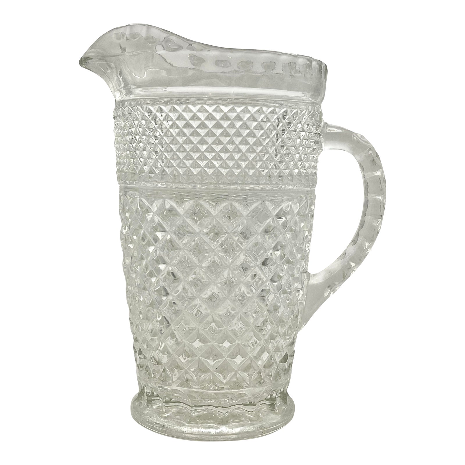 Vintage Latticework Pressed Glass Pitcher | Chairish