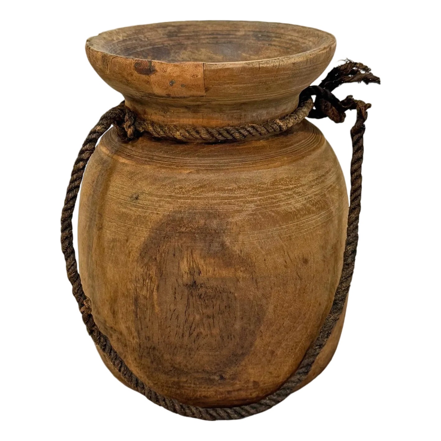 Vintage Wood & Rope Indian Water Pot | Chairish