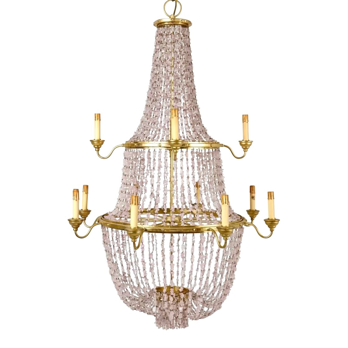 Large Currey & Company Lou Lou Pink Stone Beaded Chandelier | Chairish