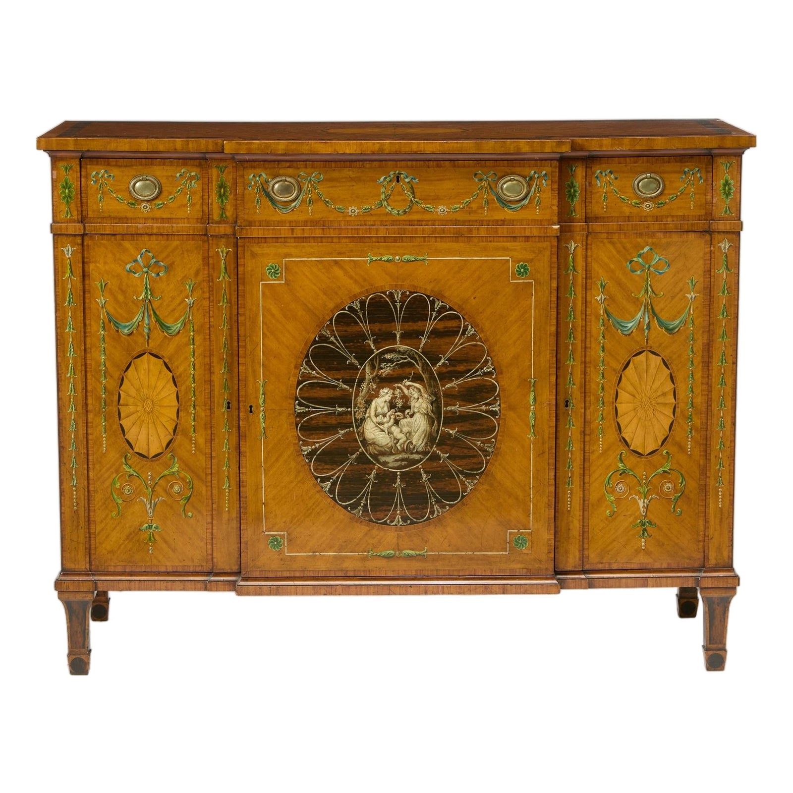 19th Century Edwardian Calamander Tulipwood Inlaid & Painted Satinwood ...