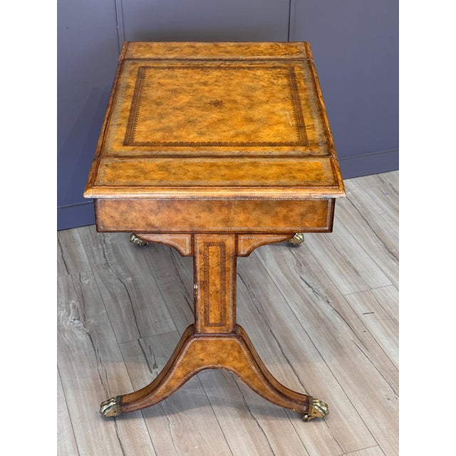 Mid-20th Century Tooled Leather-Clad Games Table | Chairish