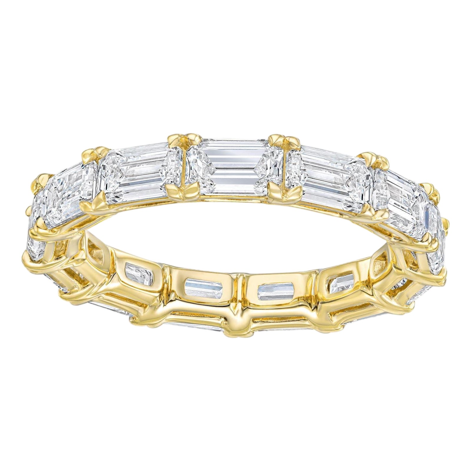 GIA Cert. 5.20Ct Emerald Cut Diamond 18K Yellow East-West Eternity ...