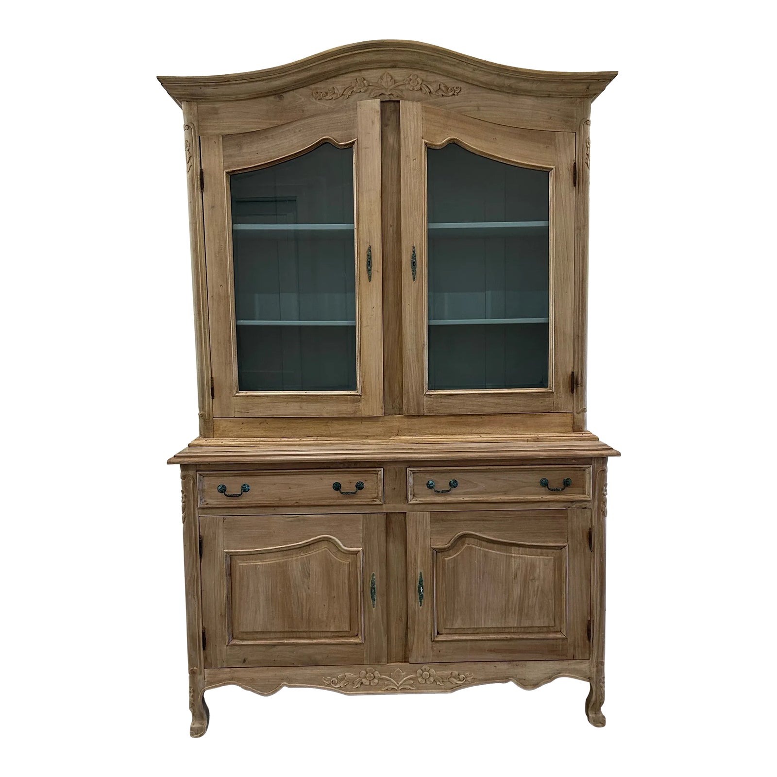 1990s Glass Front Step Back Cabinet Bookcase | Chairish