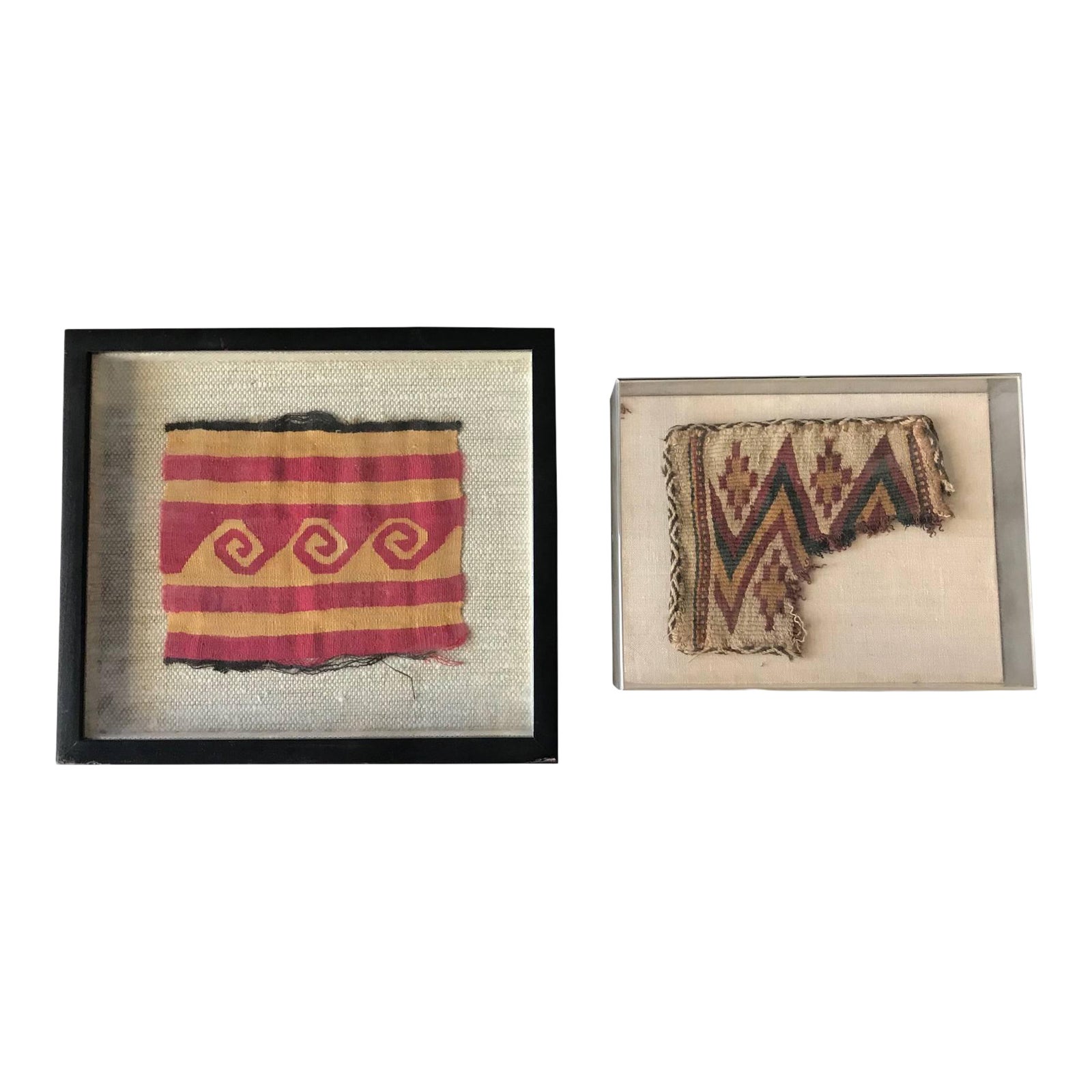 Two Framed Pre-Columbian Textile Fragments Nazca Culture - Pair | Chairish