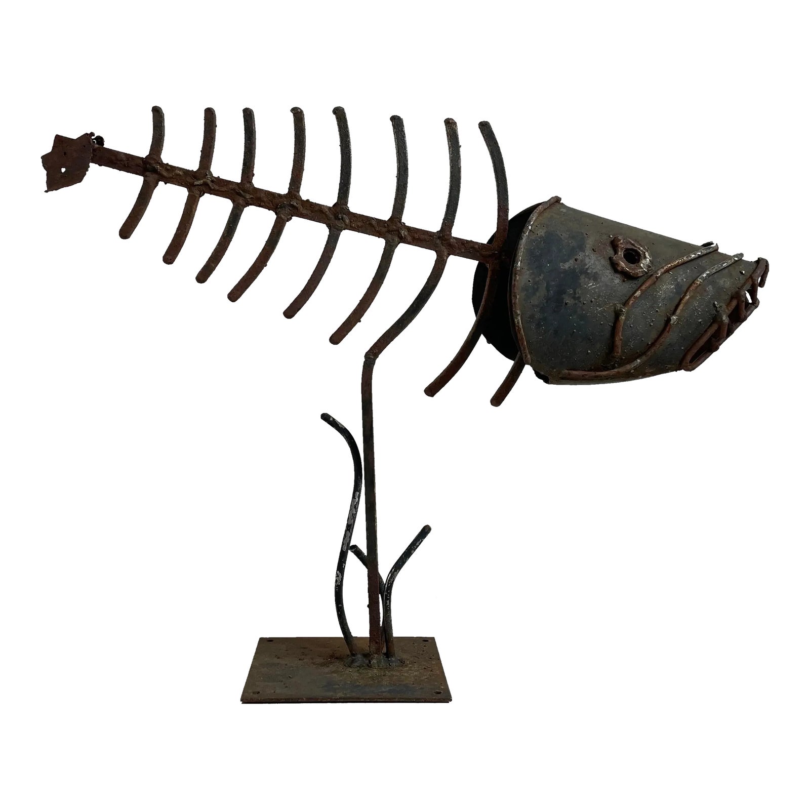 Mid-Century Brutalist Metal Fishbone Sculpture | Chairish