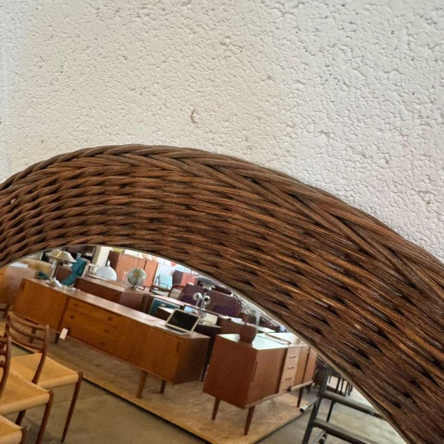 Vintage Danish Round Wicker Mirror, 1960s | Chairish