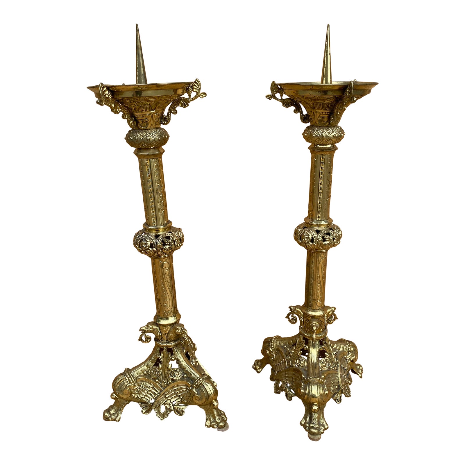 19th Century Antique French Neogothic Altar Torchère Candlestick Set ...