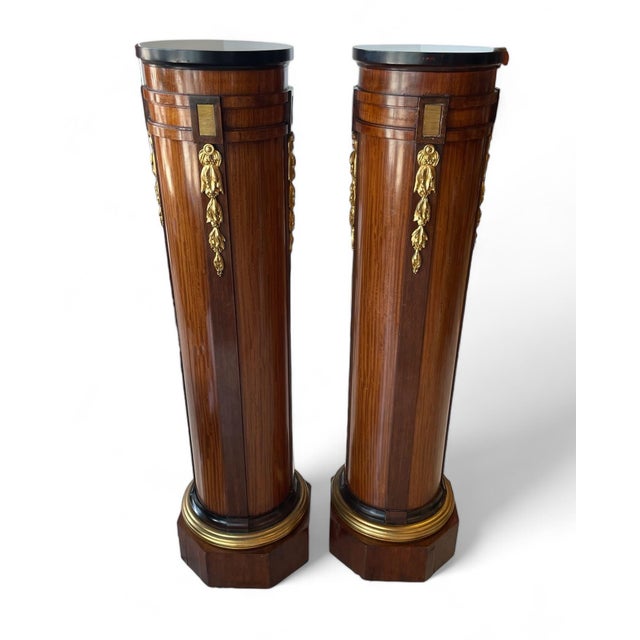Early 20th Century French Walnut Neo-Classical Pedestals -A Pair | Chairish