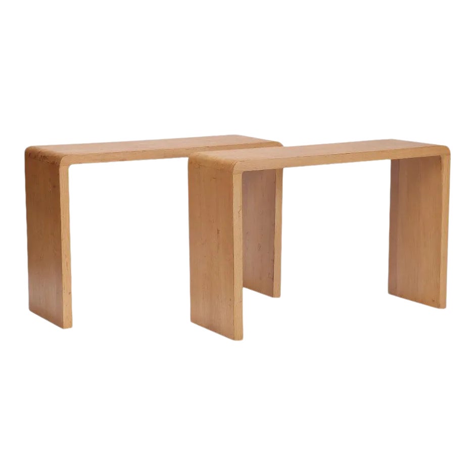 Contemporary Rounded Cerused Oak Console Tables - a Pair | Chairish