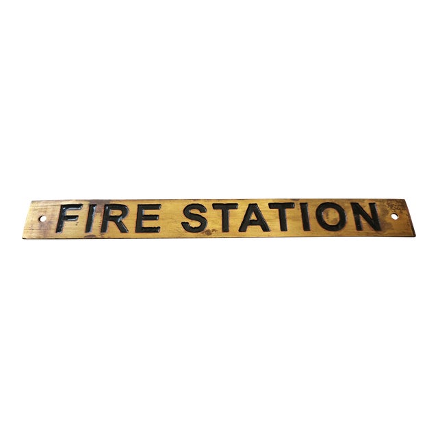 1950s Vintage Brass "Fire Station" Sign / Plaque | Chairish
