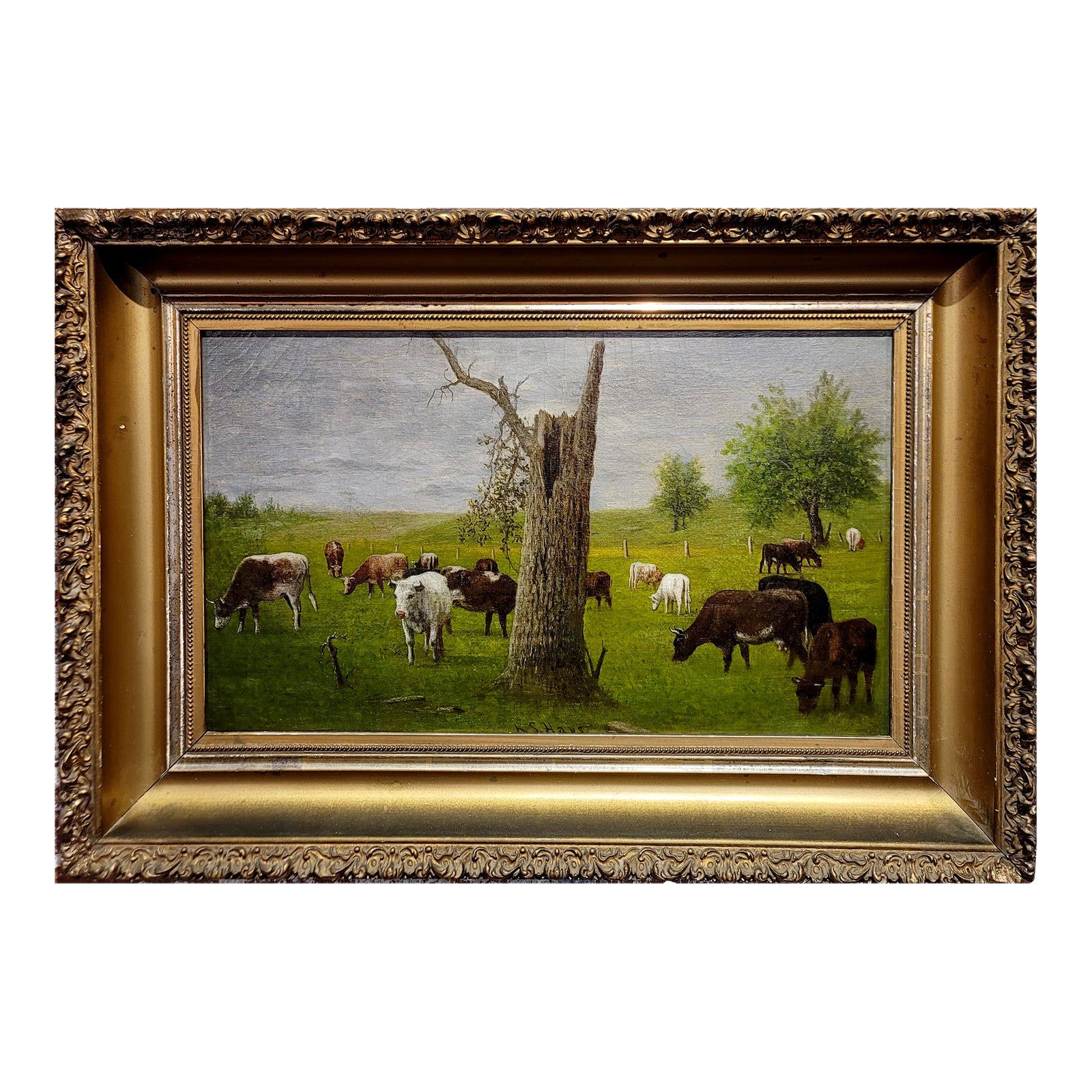 Barton Stone Hays -Cows Grazing in a Pastoral Landscape-19th Century ...