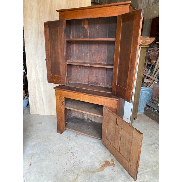 19th Century American Walnut Farmhouse Step Back Cupboard | Chairish
