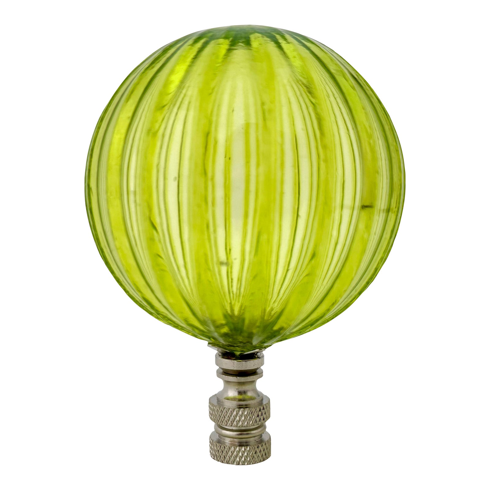 Ribbed Optic Glass Lamp Finial in Chartreuse on Chrome Hardware | Chairish