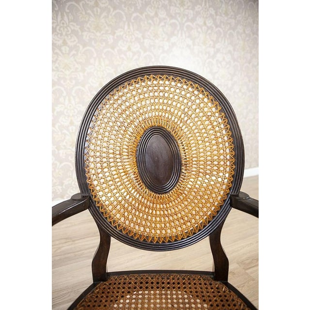 Walnut Rattan Armchair From the Early 20th Century | Chairish