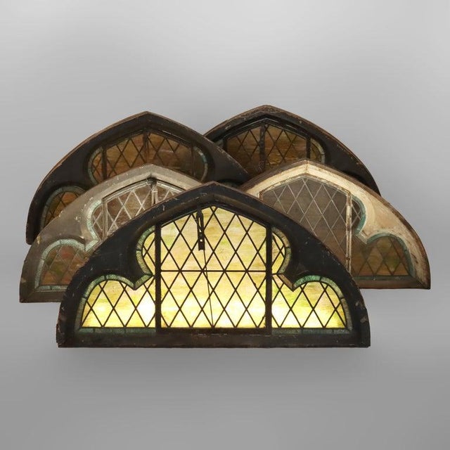 Five Tiffany Studios Gothic Revival, Stained Glass Transom Windows ...