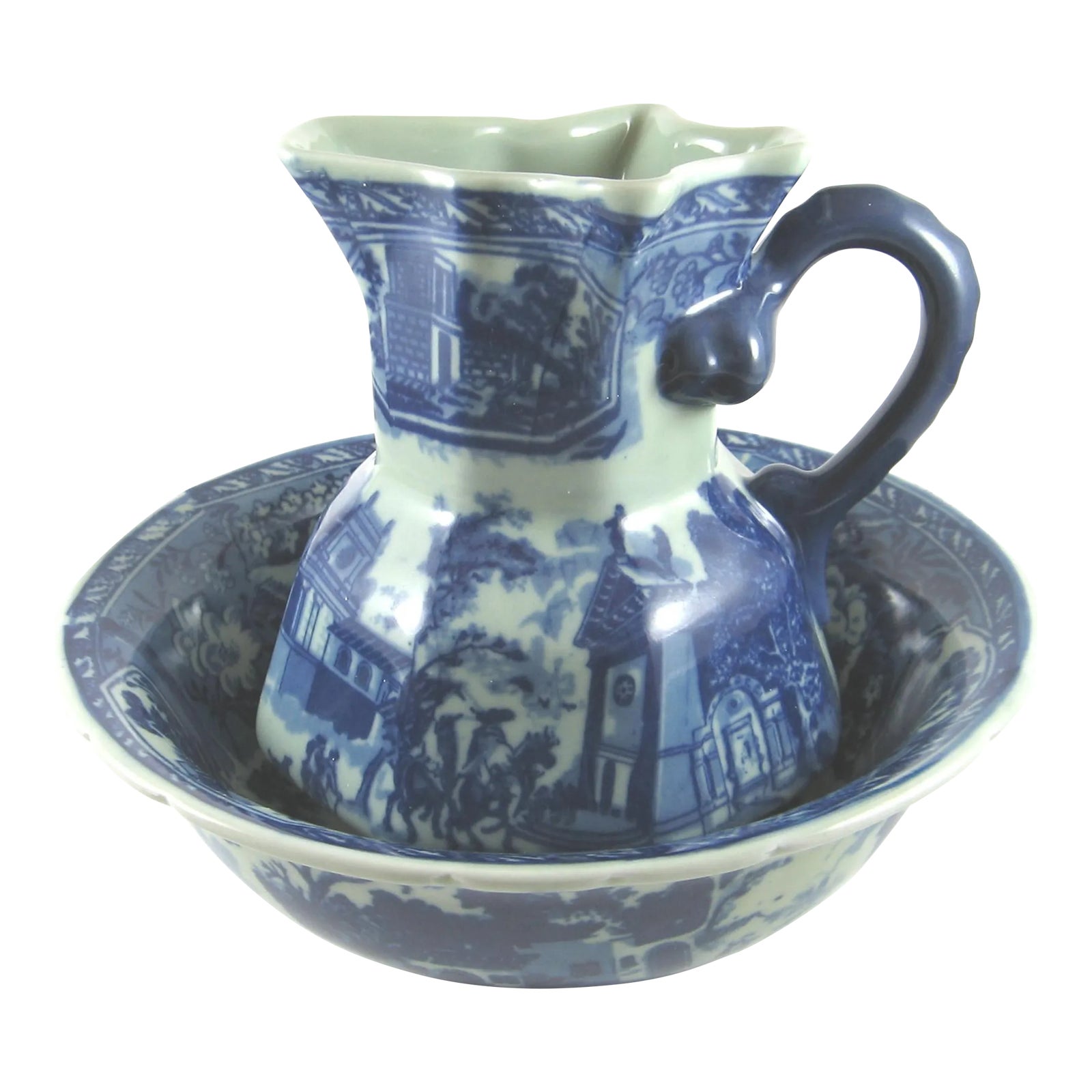 Vintage Victoria Ware Ironstone Ceramic Flow Blue Pitcher Basin ...