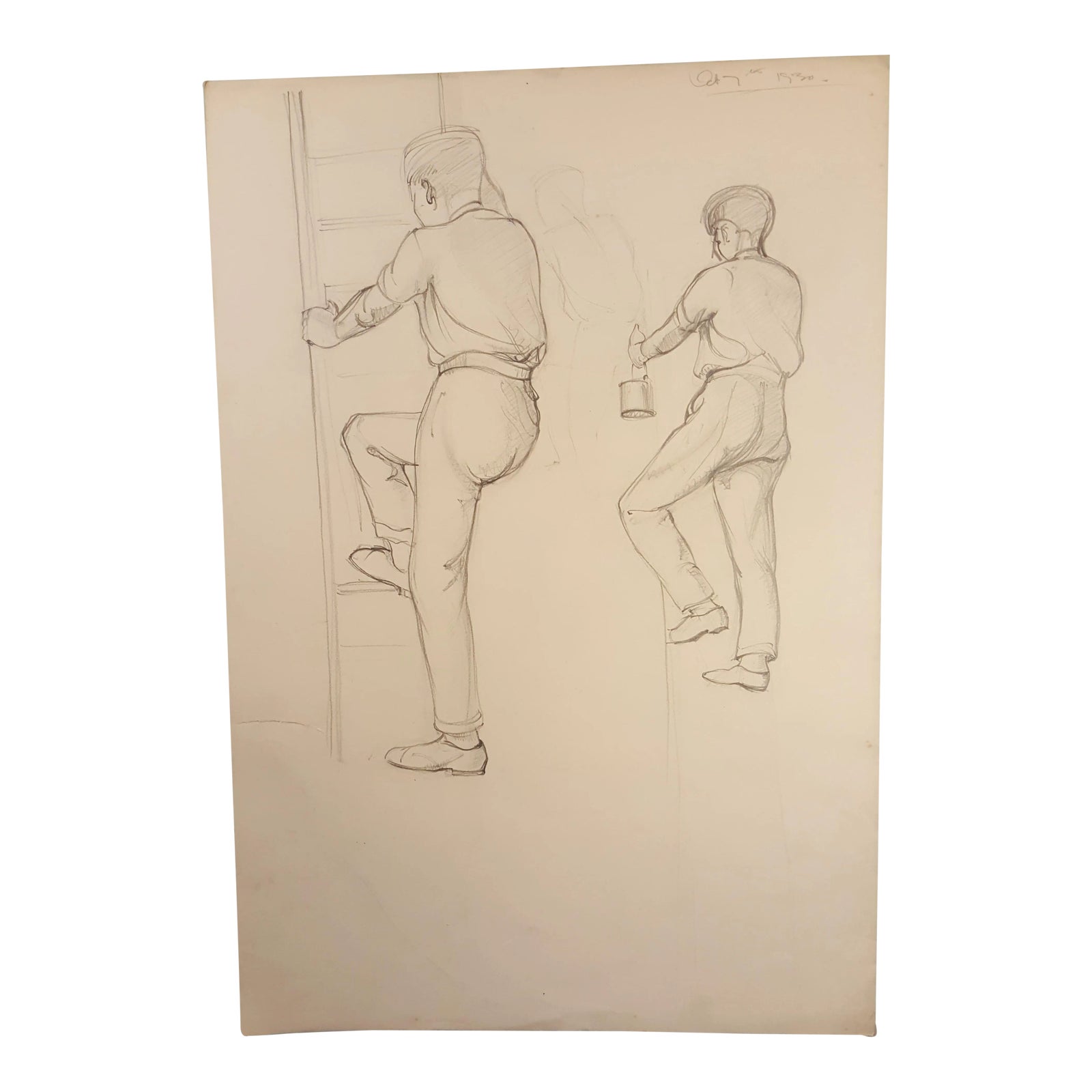 2 Sided Drawing of Painters By Eileen Churm | Chairish