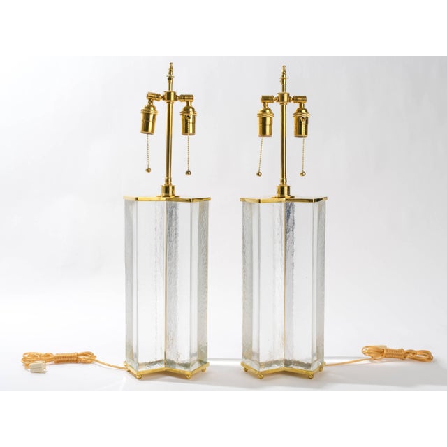 Cast Textured Glass Column Table Lamps | Chairish