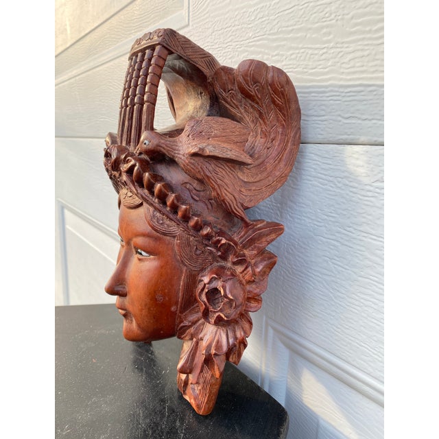 Vintage Chinese Carved Wood Head Sculpture | Chairish