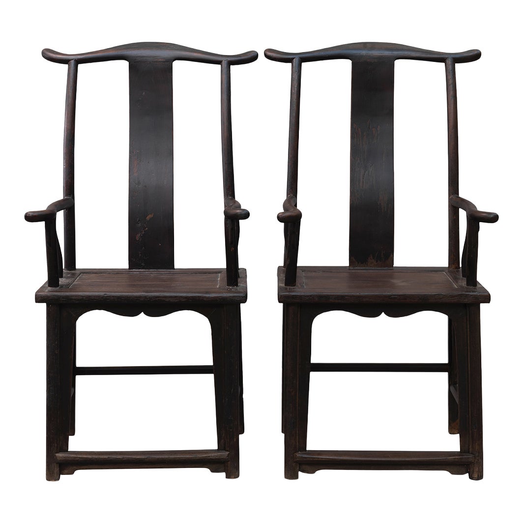 Antique Chinese Yoke Back Armchairs, Set of 2 | Chairish