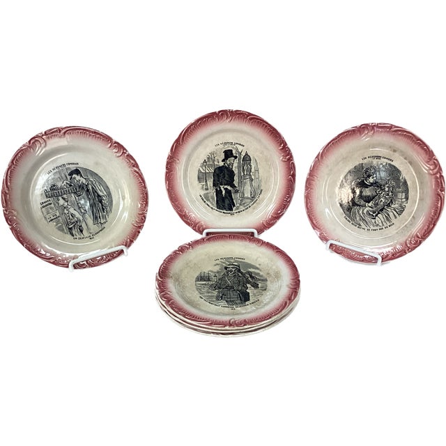 Antique French Les De'jeuners Comiques "Talking Plates", Set of Six ...