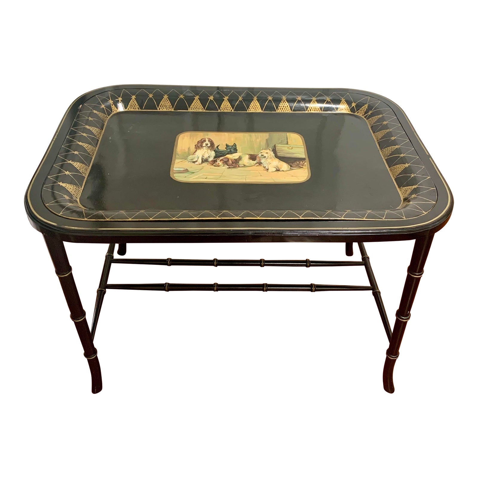 Tray Table Hand Painted Dogs Scene Collectible | Chairish