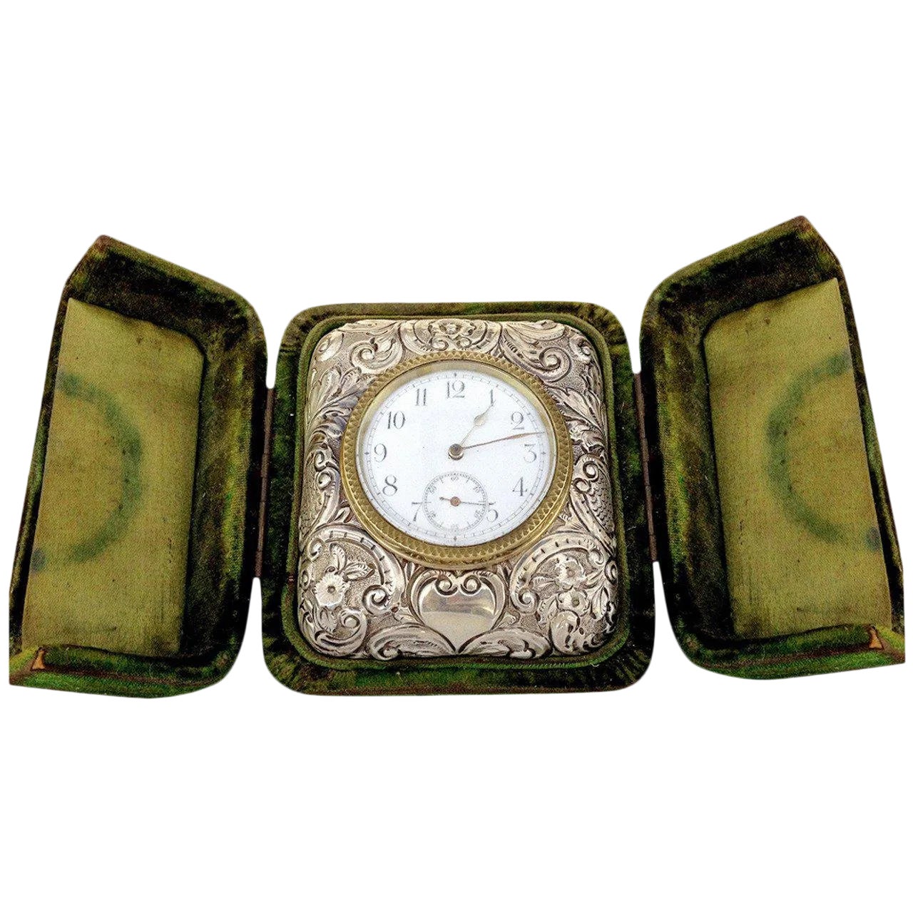 Antique Victorian Silver Embossed Bed Side Clock by Douglas Clock ...