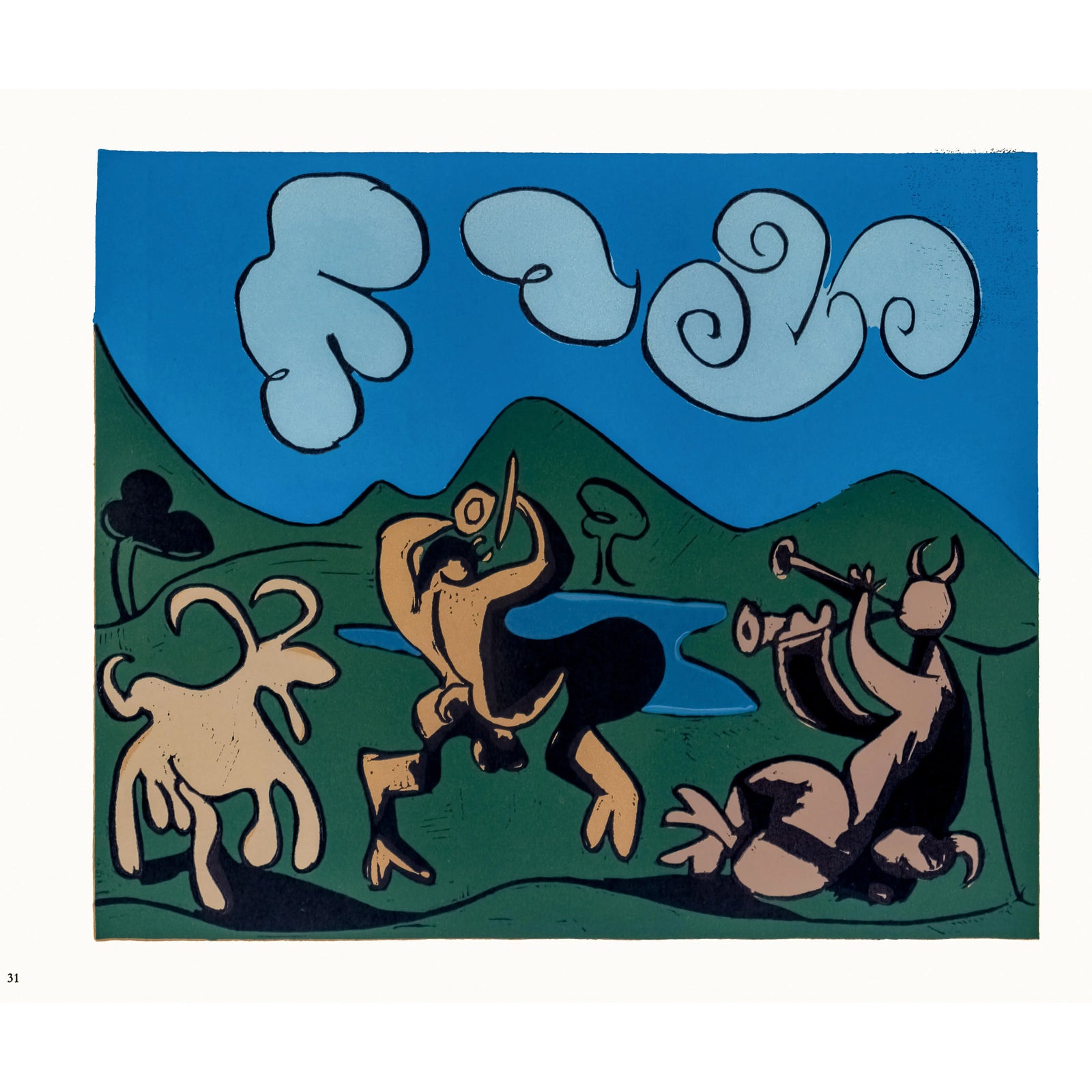 1962 Pablo Picasso Linocut Engraving "Two Satyrs and Goat" | Chairish