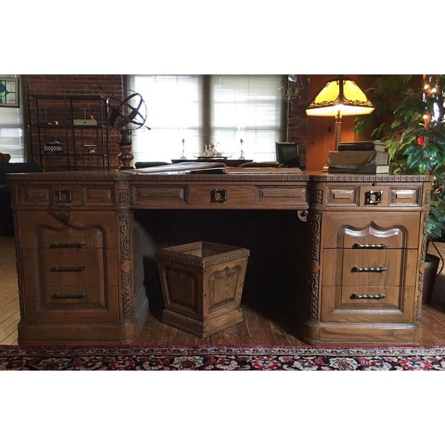 Romweber Carved Viking Oak 72" Executive Desk - Mid 20th Century | Chairish