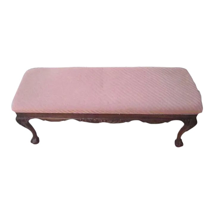 1970s Traditional Style Pink Upholstered Wooden Bench | Chairish