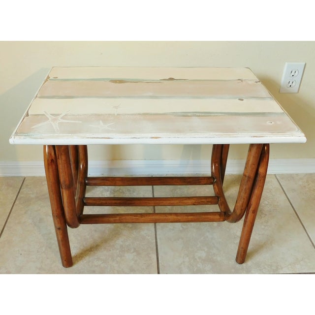 Late 20th Century Vintage Coastal Nautical Natural Rattan Seashell Side ...