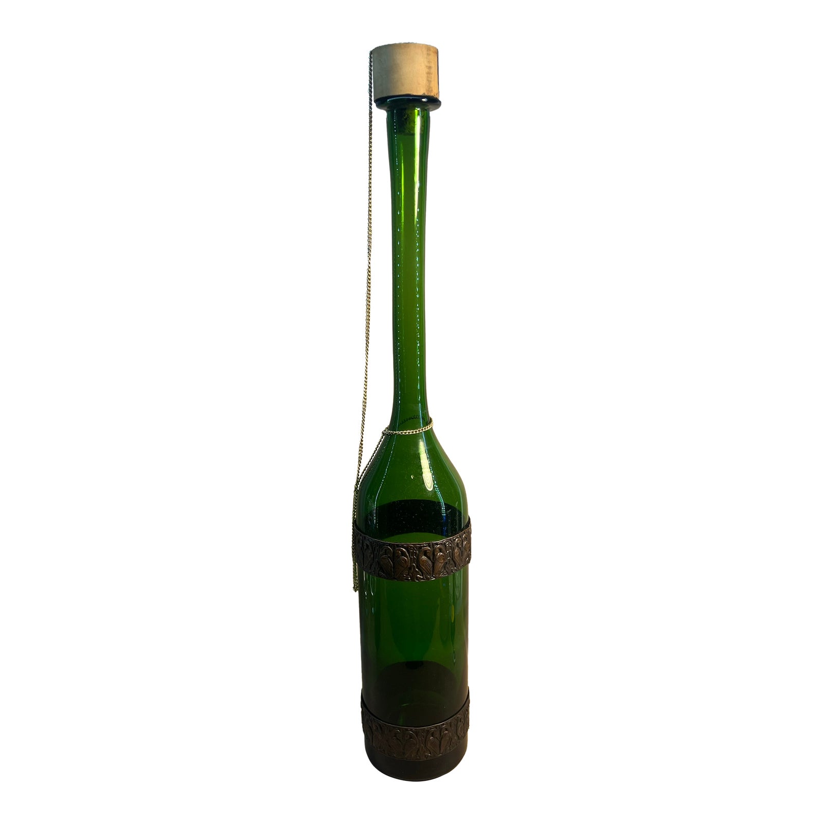 Moser Attributed Emerald Green Glass Decanter With Art Nouveau Copper ...