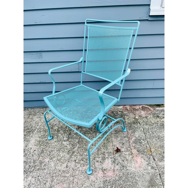 Painted Antique Teal Vintage Wrought Iron Rocker Chair Coastal ...